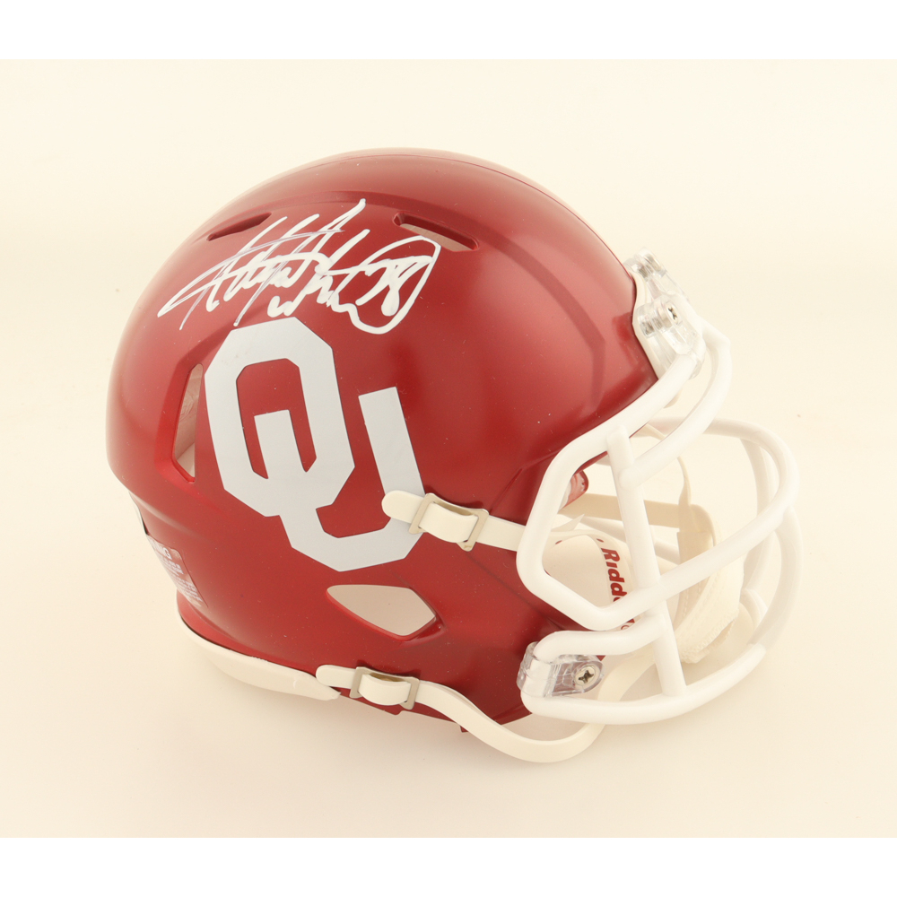 Adrian Peterson Signed Sooners Speed Mini Helmet With Display Case ...