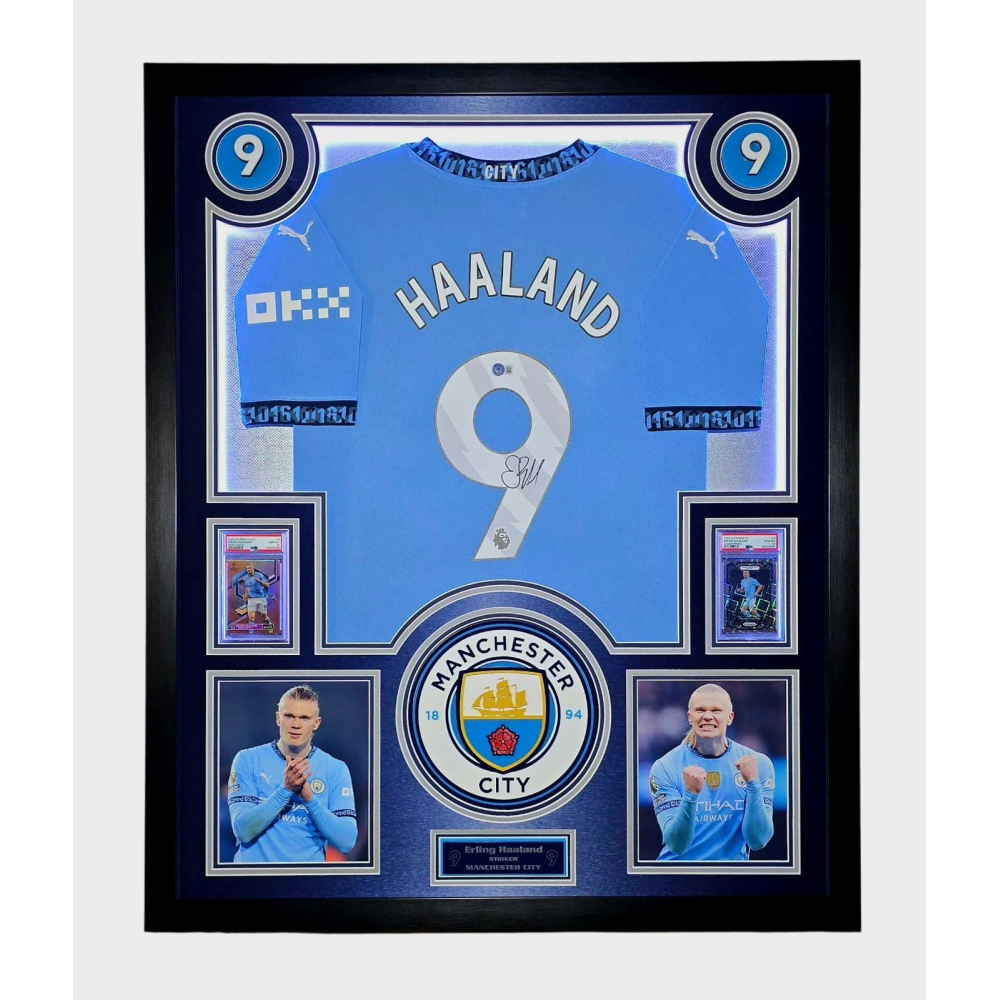 Erling Haaland Signed Manchester City Custom Framed LED Backlit Jersey ...