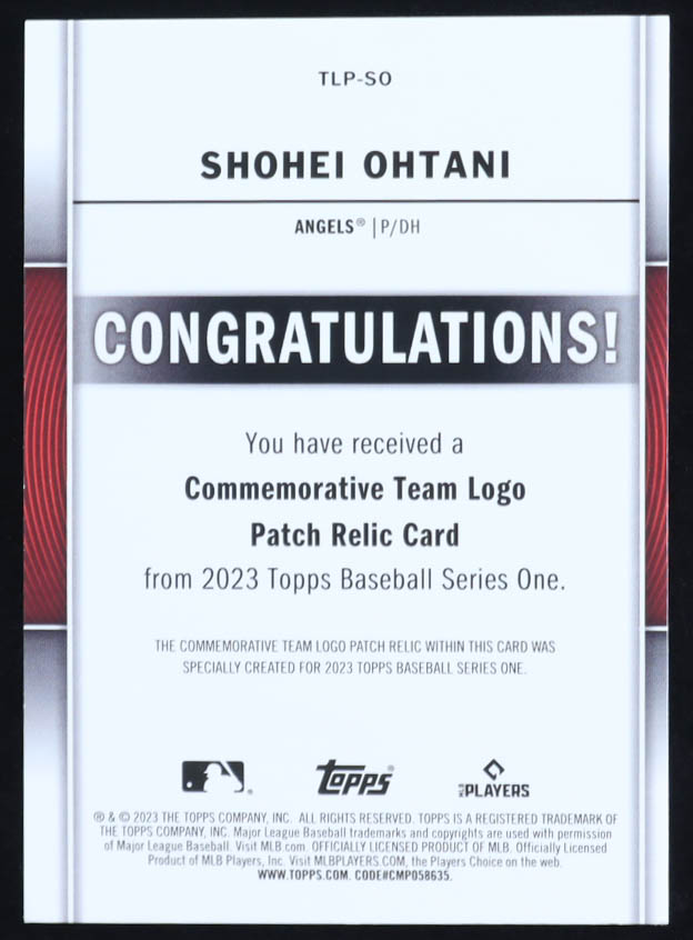 Shohei Ohtani 2023 Topps Commemorative Team Logo Patch Relic #TLP-SO ...