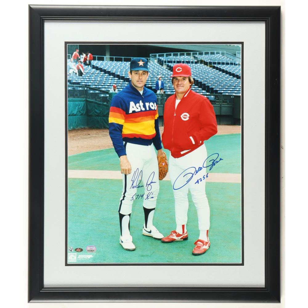 Nolan Ryan & Pete Rose Signed Custom Framed Photo Inscribed "5,714 Ks ...