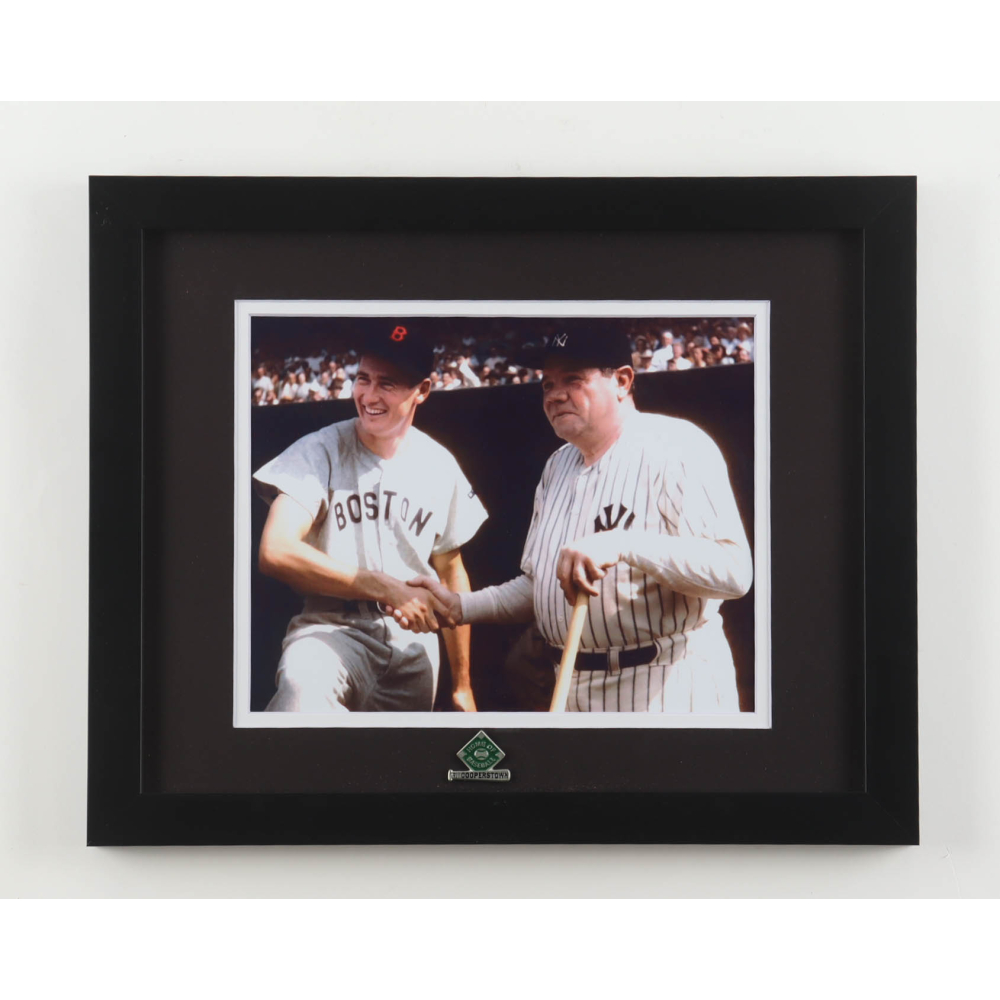 "Ted Williams Meets His Idol, Babe Ruth" Custom Framed Colorized Photo ...