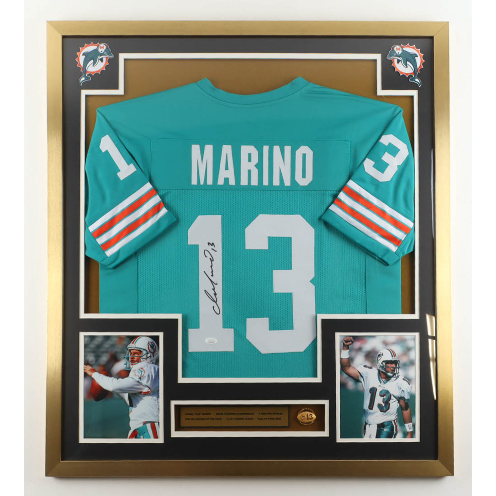 Dan Marino Signed Custom Framed Jersey Display with Marino Pin (JSA ...