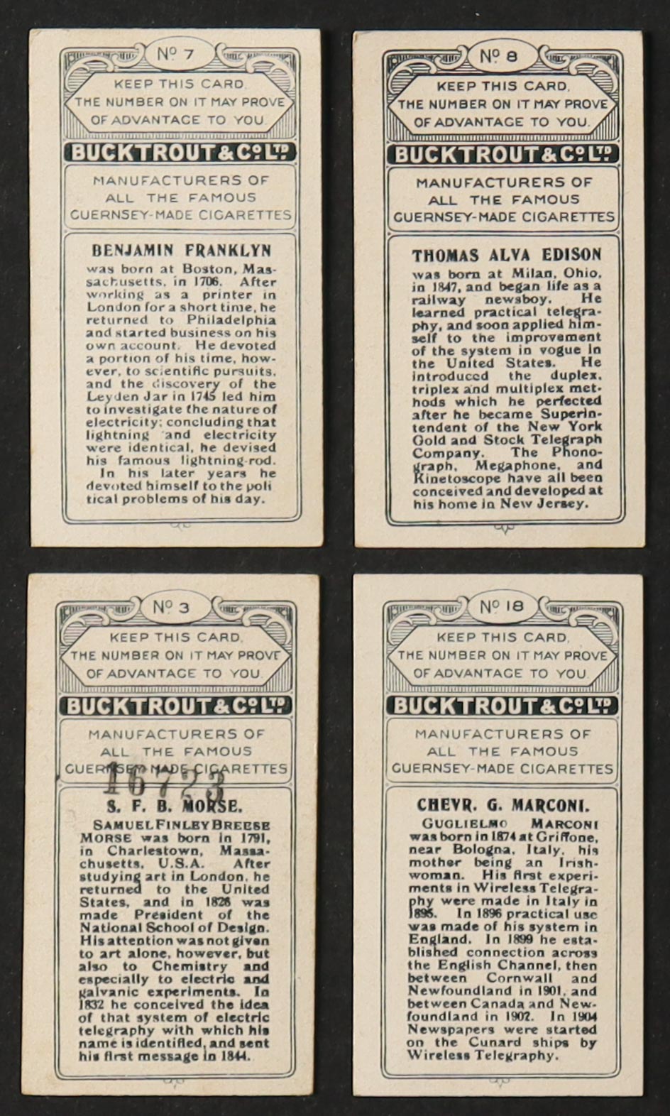 1924 Bucktrout "Inventors" Complete Set of (20) Cigarette Cards With ...