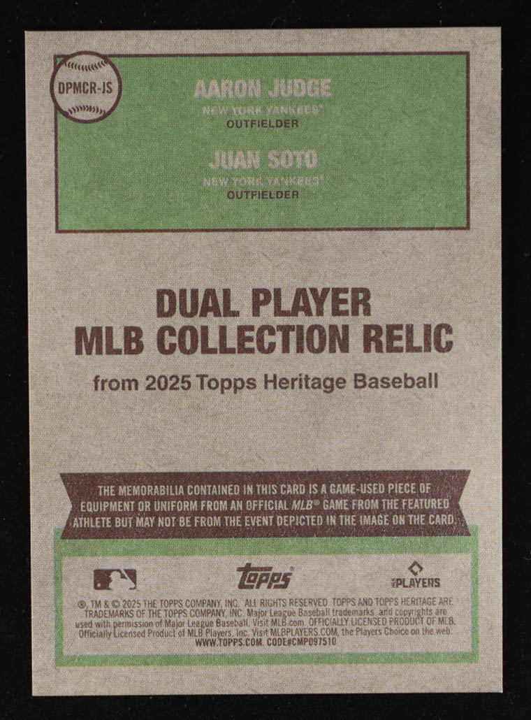 Juan Soto / Aaron Judge 2025 Topps Heritage MLB Collection Dual Player ...