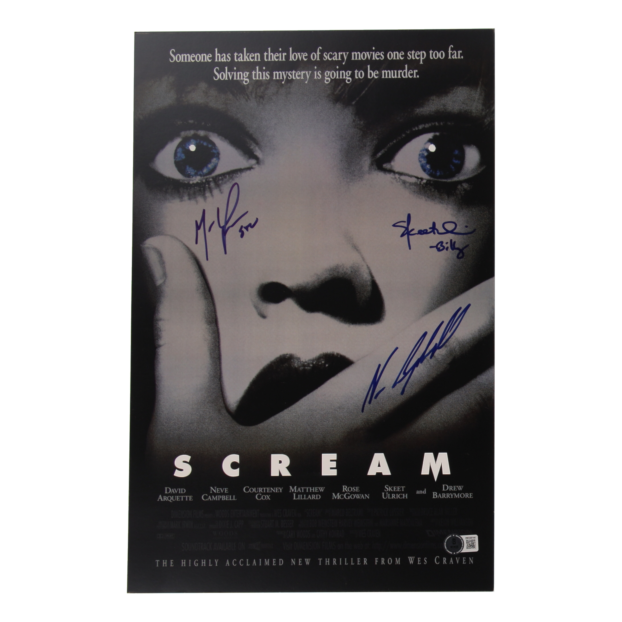 Neve Campbell, Skeet Ulrich & Matthew Lillard Signed "Scream" 11x17 Photo Inscribed "Billy ...