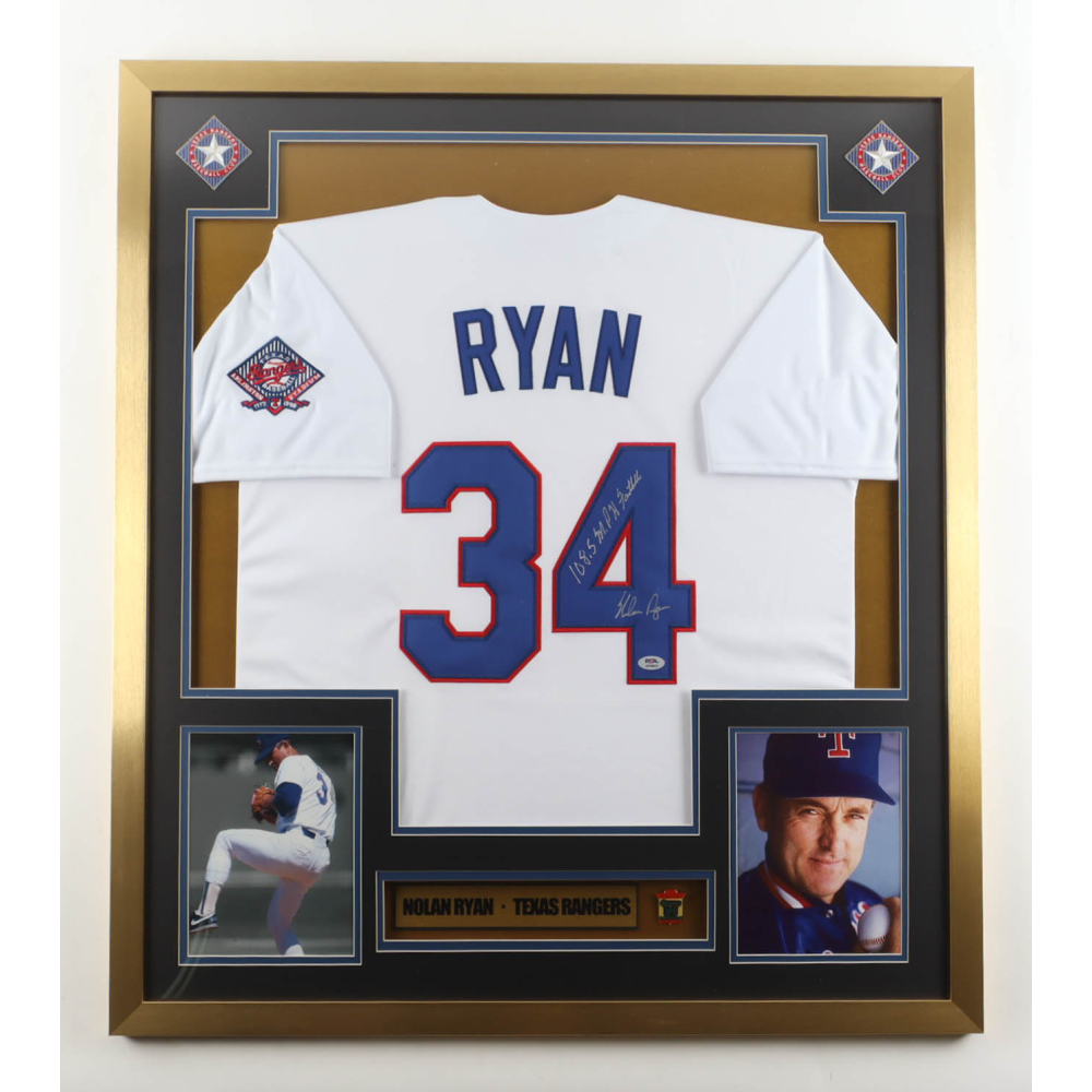 Nolan Ryan Signed Rangers Custom Framed Jersey With Official #34 ...