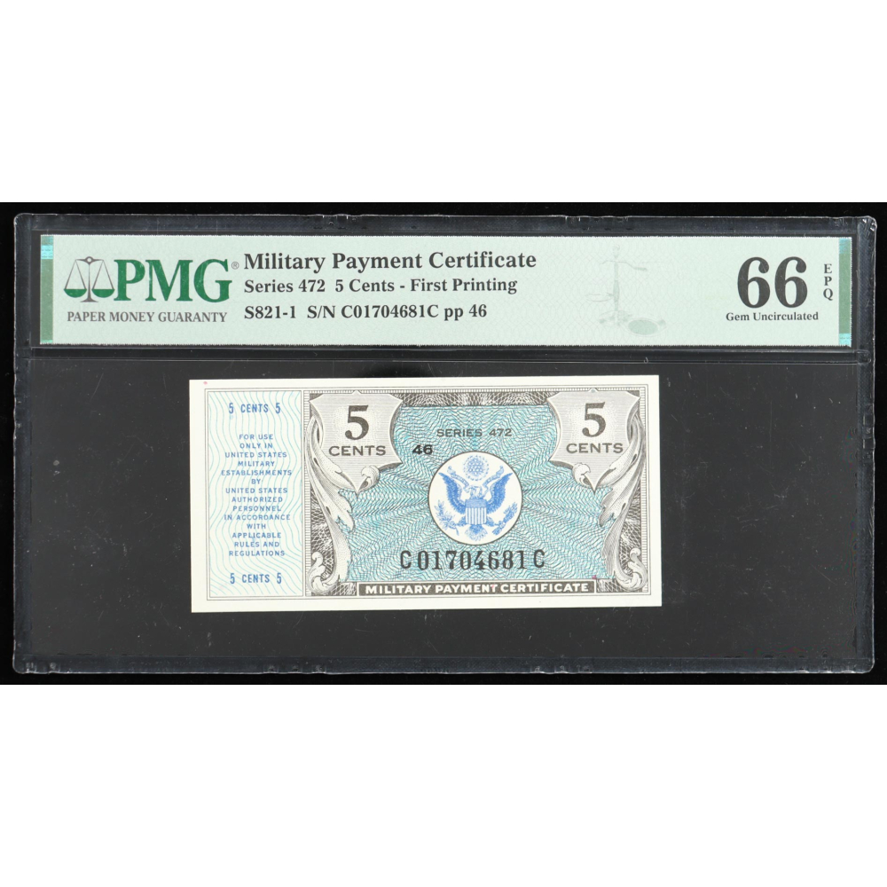 1948-51 U.S. 5¢ Military Payment Certificate .5¢ - Series 472 (PMG Gem Uncirculated 66 EPQ ...