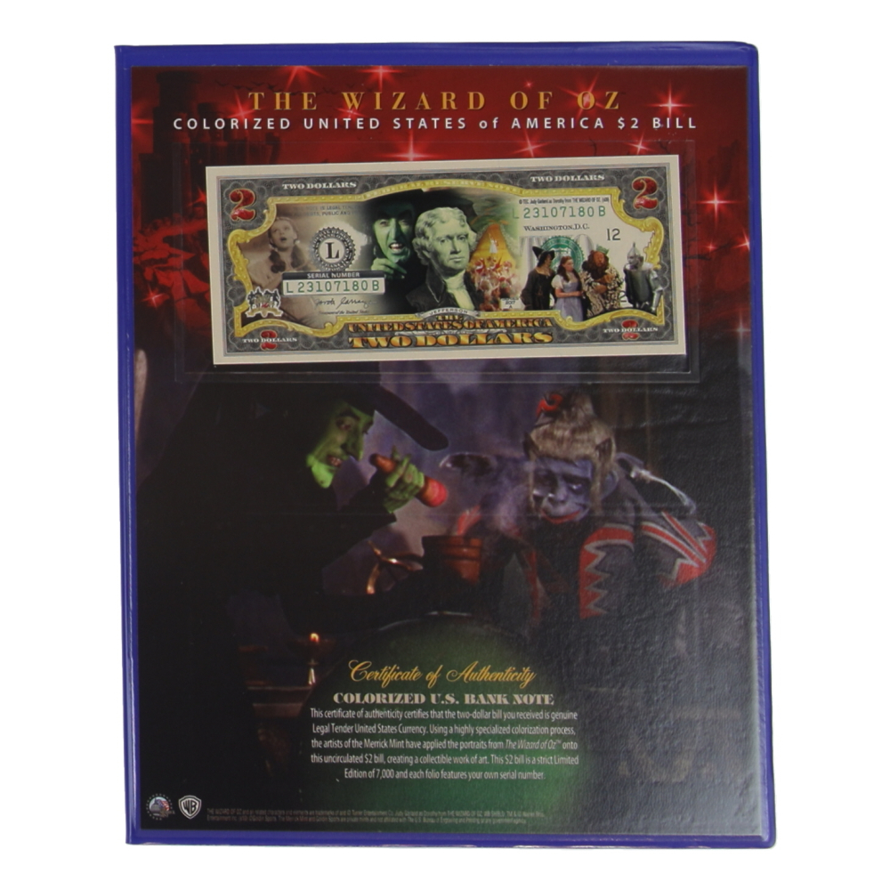 Wizard of Oz Genuine Legal Tender Colorized U.S. $2.00 Two Dollar Bill ...