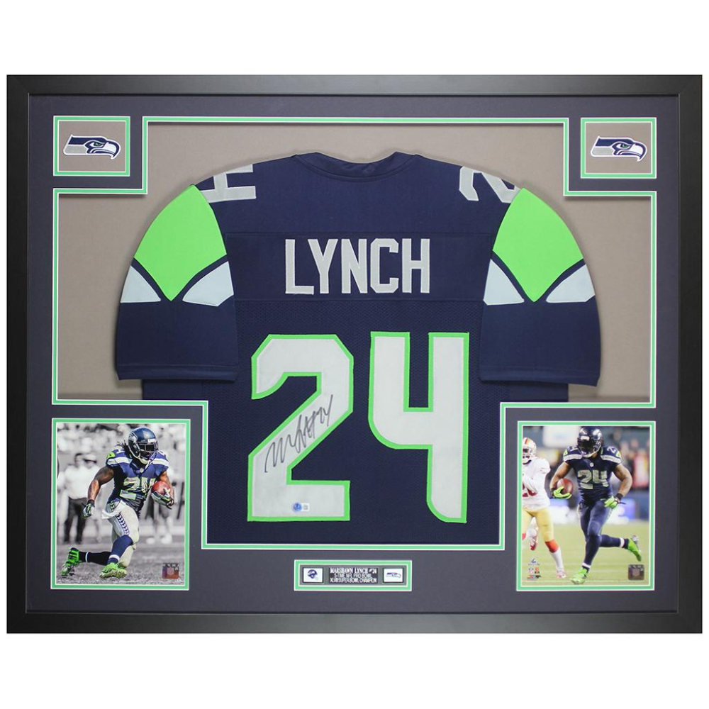 Marshawn Lynch Signed Custom Framed Jersey Display (Beckett) | Pristine ...