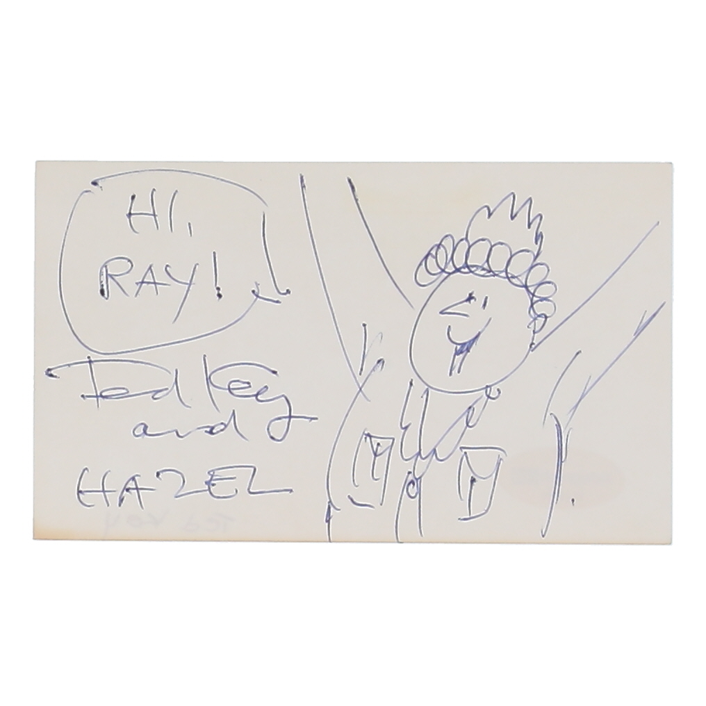 Ted Key Signed Index Card with Hand-Drawn Sketch Inscribed "Hi, Ray ...