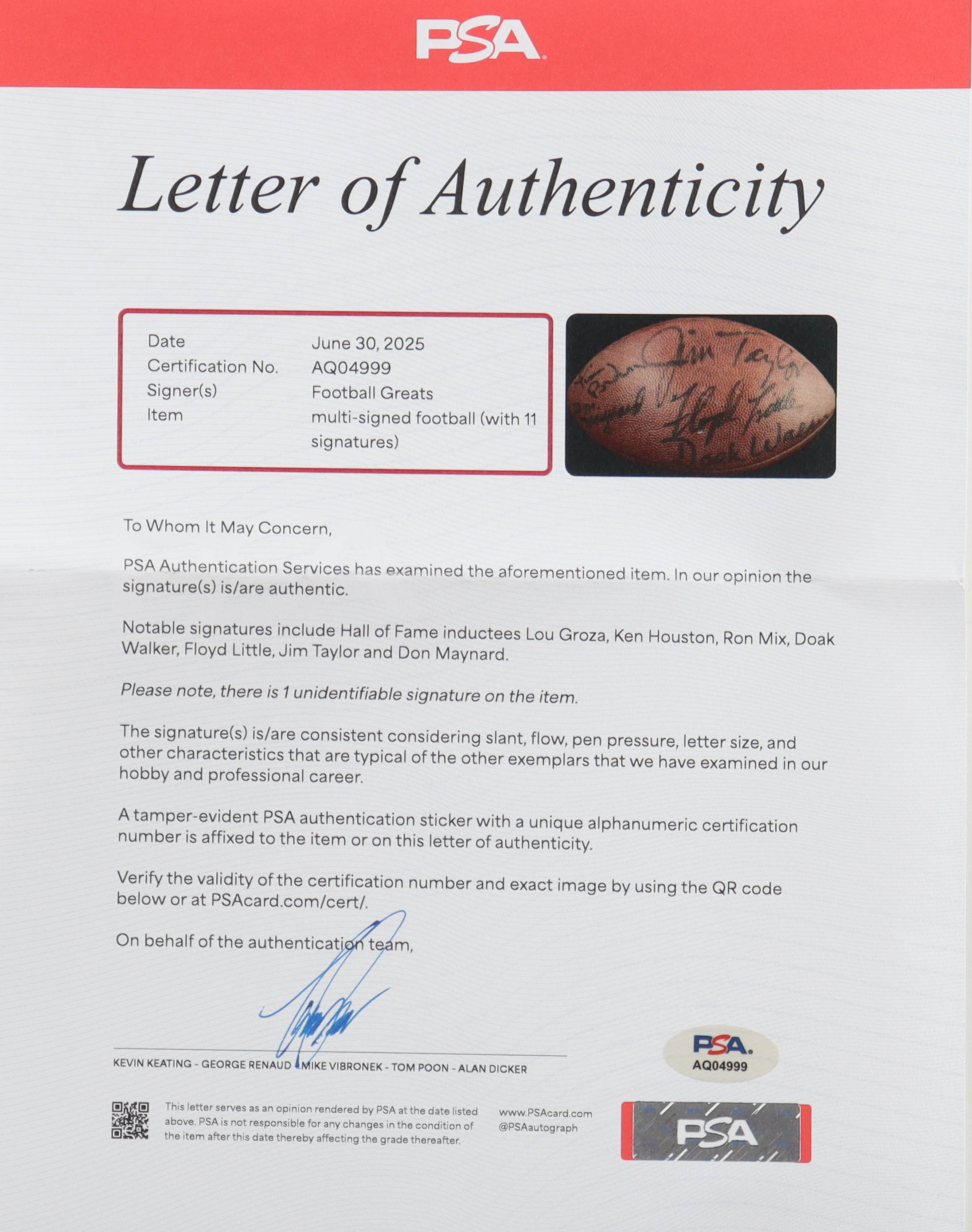 Hall Of Famers "The Duke" NFL Official Game Football Signed by (11 ...