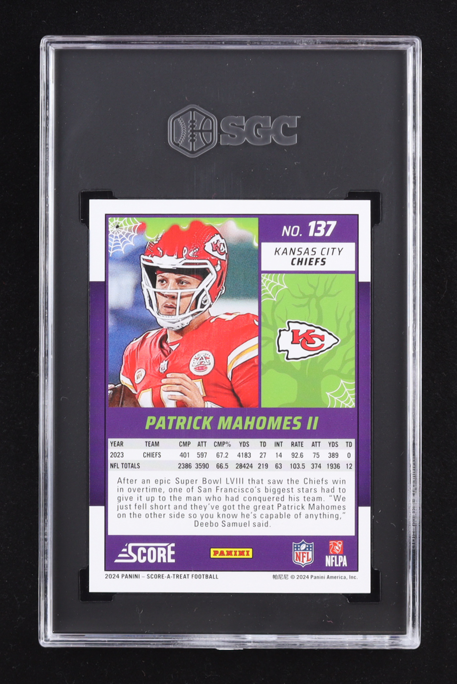 Patrick Mahomes II 2024 Score Halloween Pumpkin #137 (SGC 9.5 ...