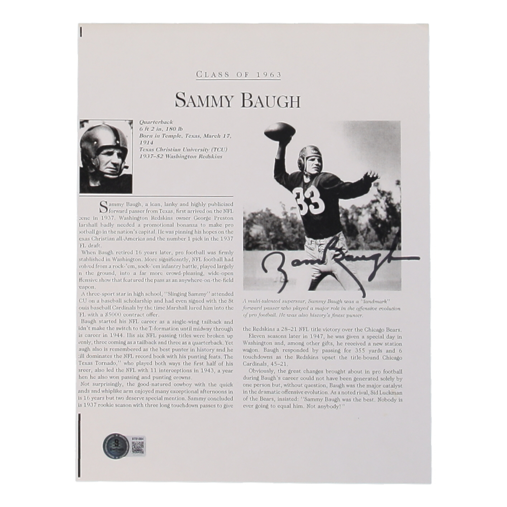 Sammy Baugh Signed Redskins 8x10 Commemorative Photo (Beckett ...