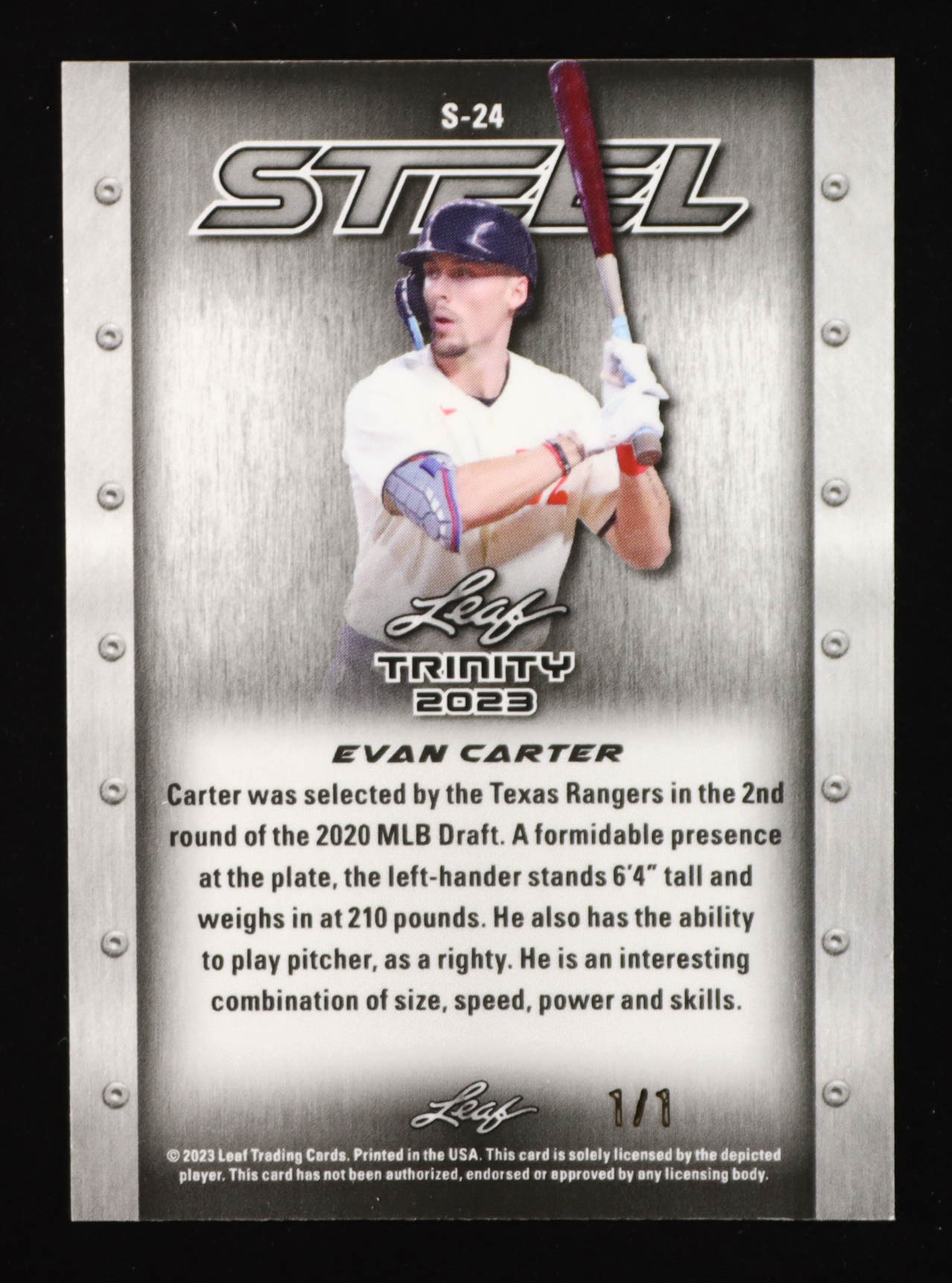 Evan Carter 2023 Leaf Trinity Mega Box Steel Lazer Gold #S24 #1/1 RC ...