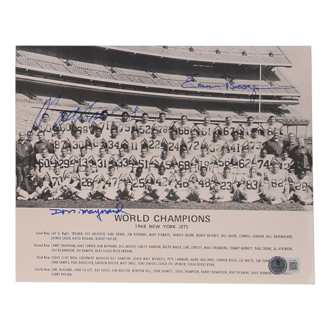 Don Maynard, Emerson Boozer & Matt Snell Signed Jets 8x10 Photo ...