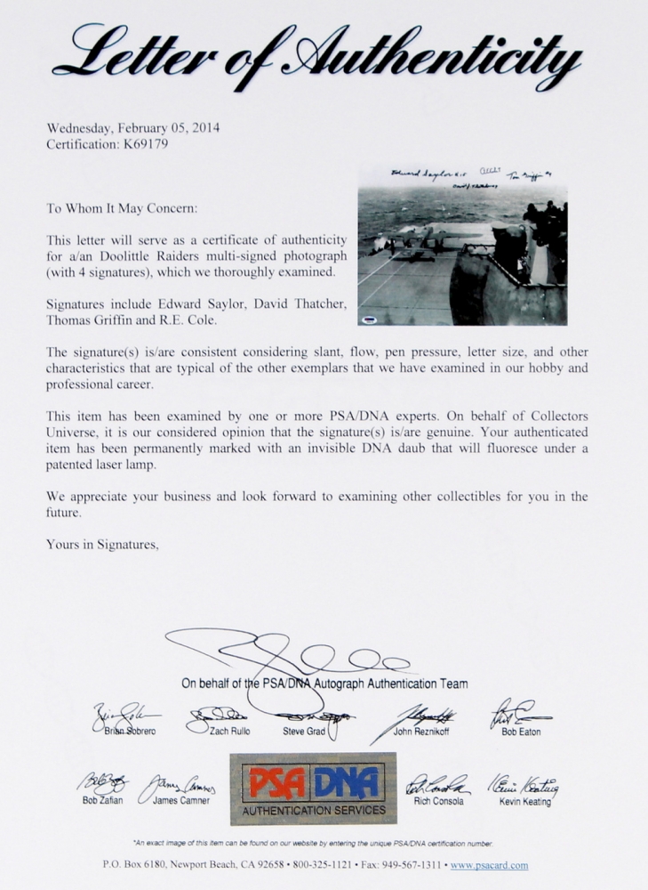 Doolittle Raiders Multi-Signed 11x14 Photo with (4) Signatures ...