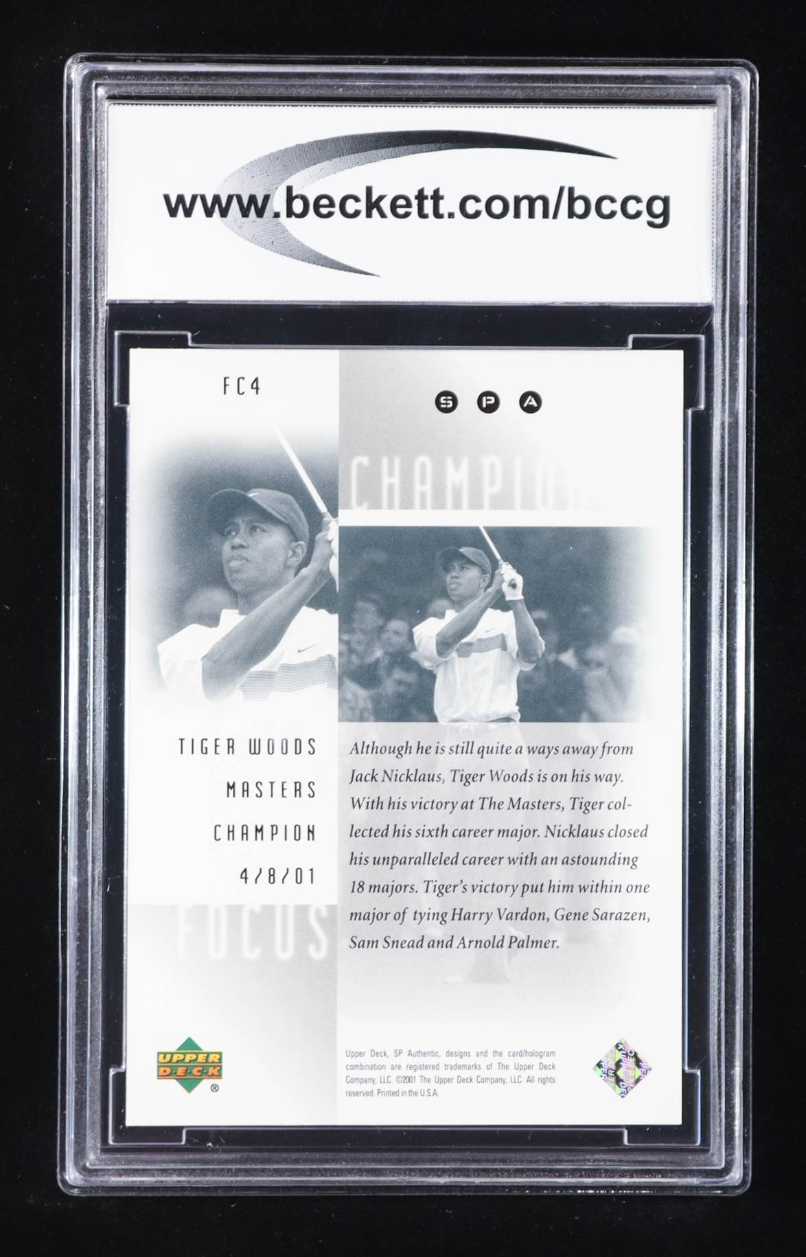 Tiger Woods 2001 SP Authentic Focus on a Champion #FC4 RC (BCCG 10 ...