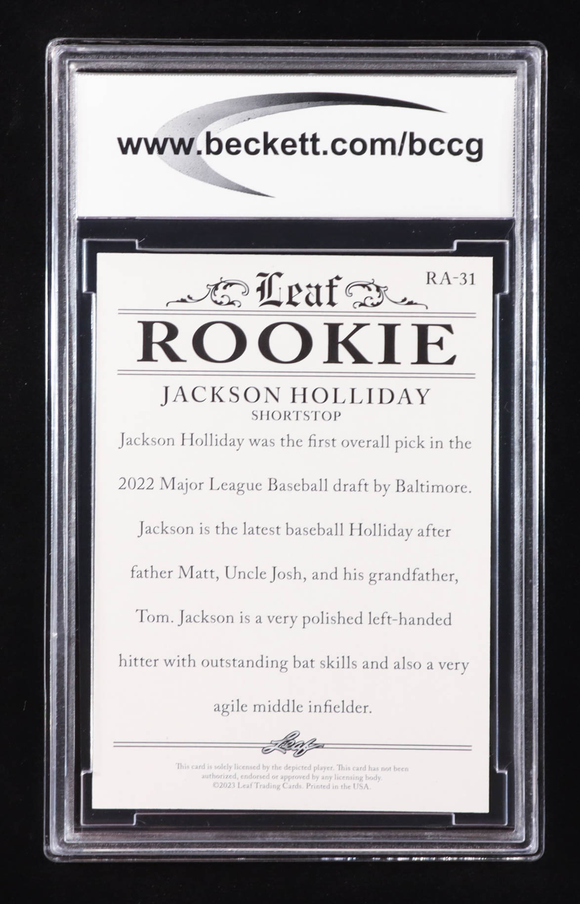 Jackson Holliday 2023 Leaf Special Release Rookie Achievement Gold # ...