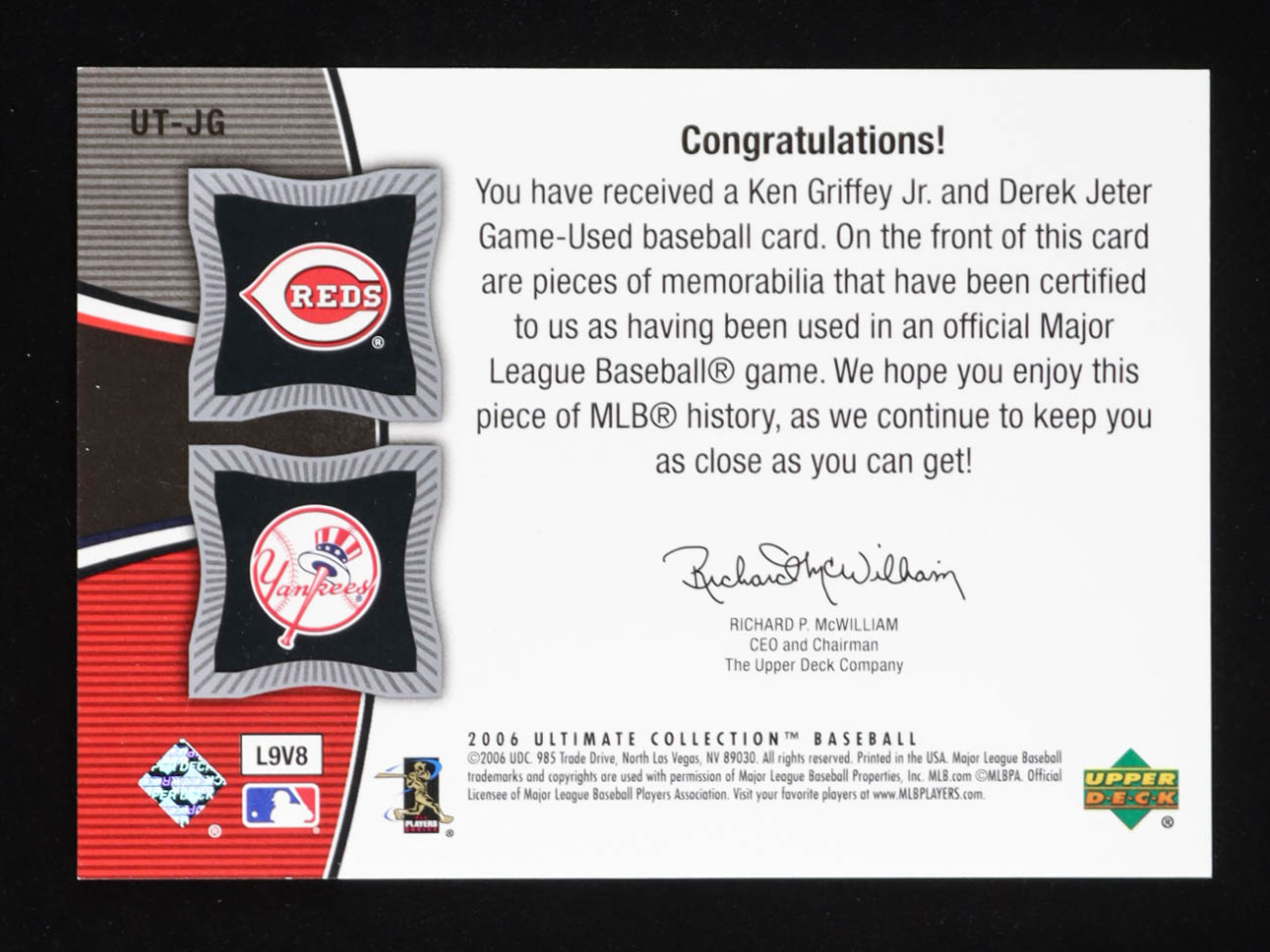 Ken Griffey Jr. / Derek Jeter 2006 Ultimate Collection Tandem Materials ...
