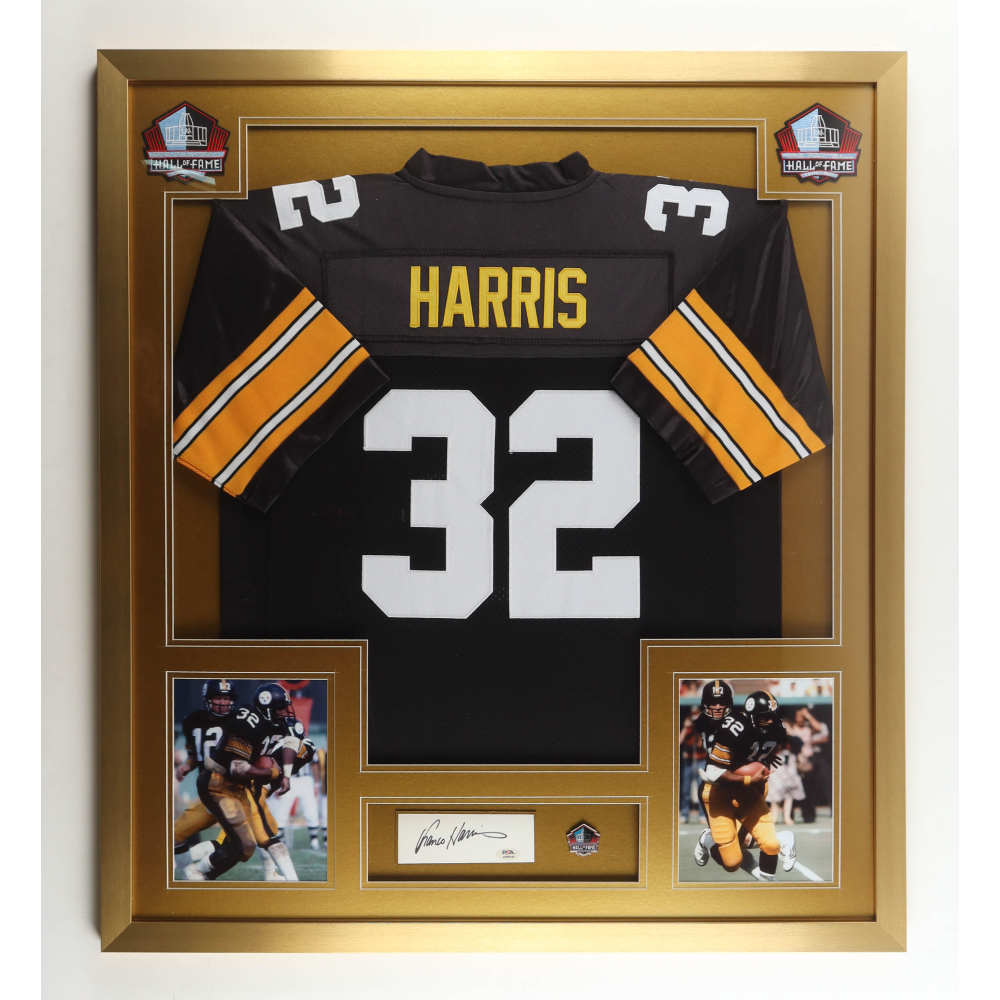 Franco Harris Signed Custom Framed Cut Display with Jersey & HOF Pin ...