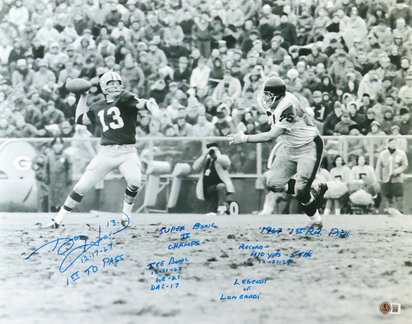 Don Horn Signed Packers 16x20 Photo with Extensive Inscription (Beckett ...