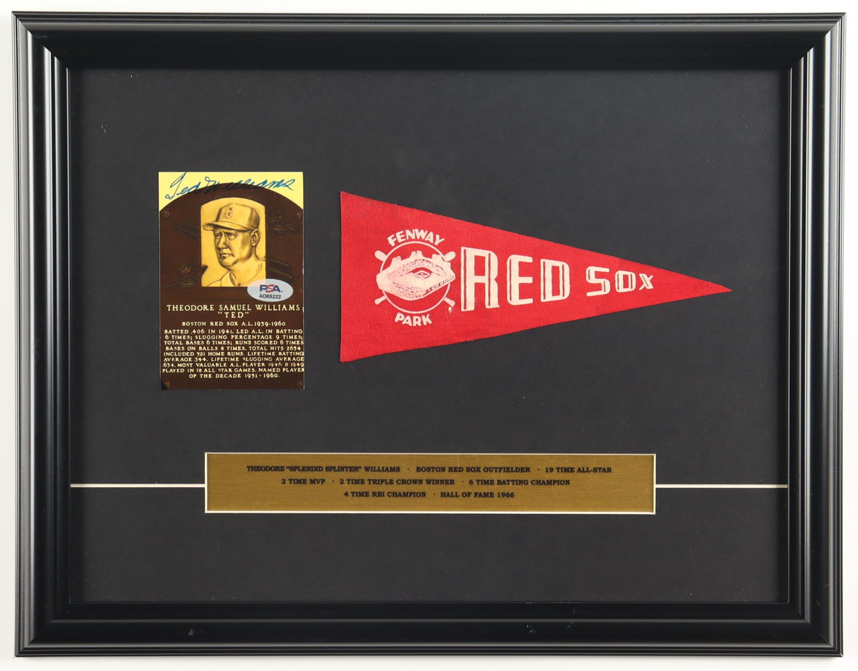Ted Williams Signed Hall of Fame Plaque Custom Framed Display with ...