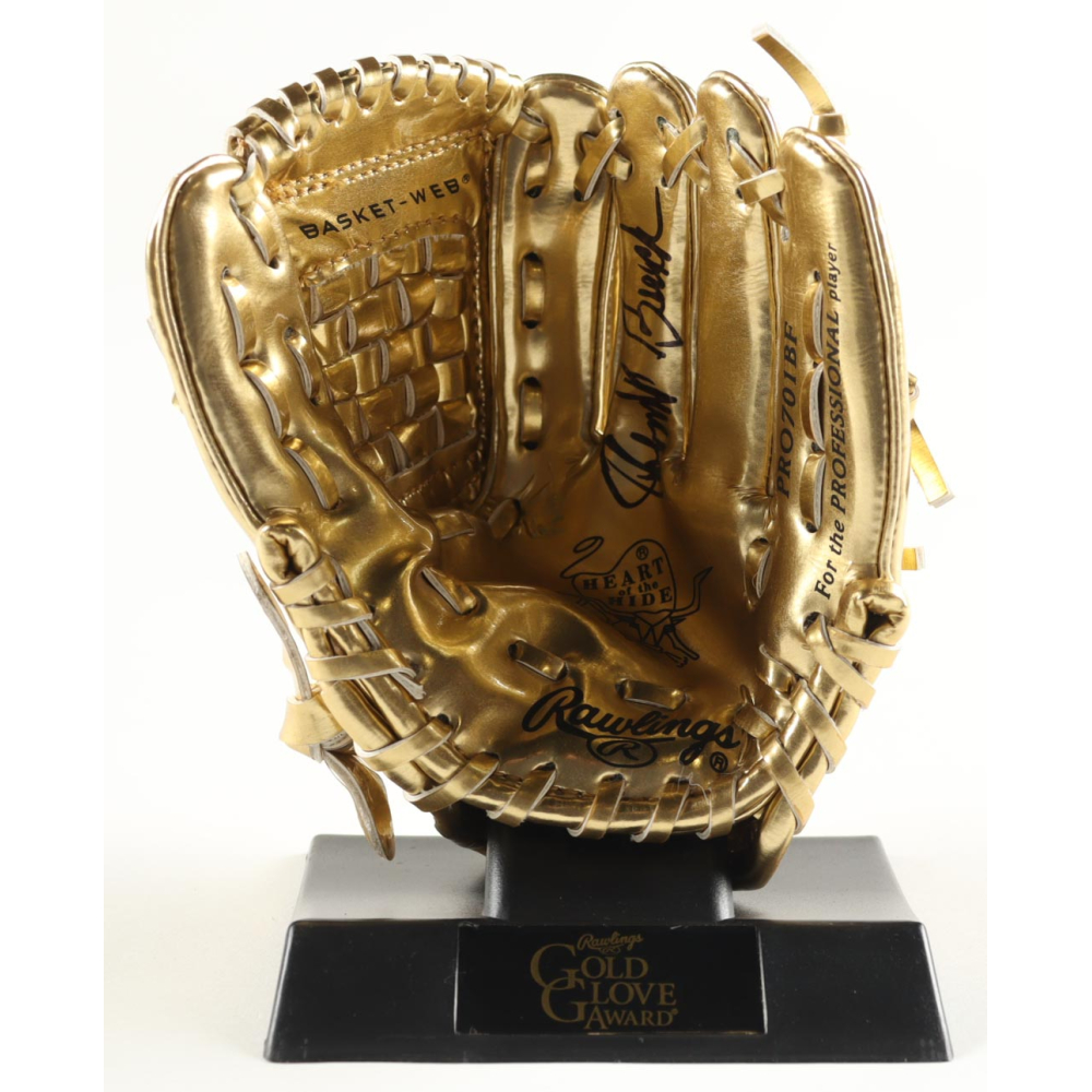 Johnny Bench Signed Rawlings Mini Golden Glove With Display Stand ...