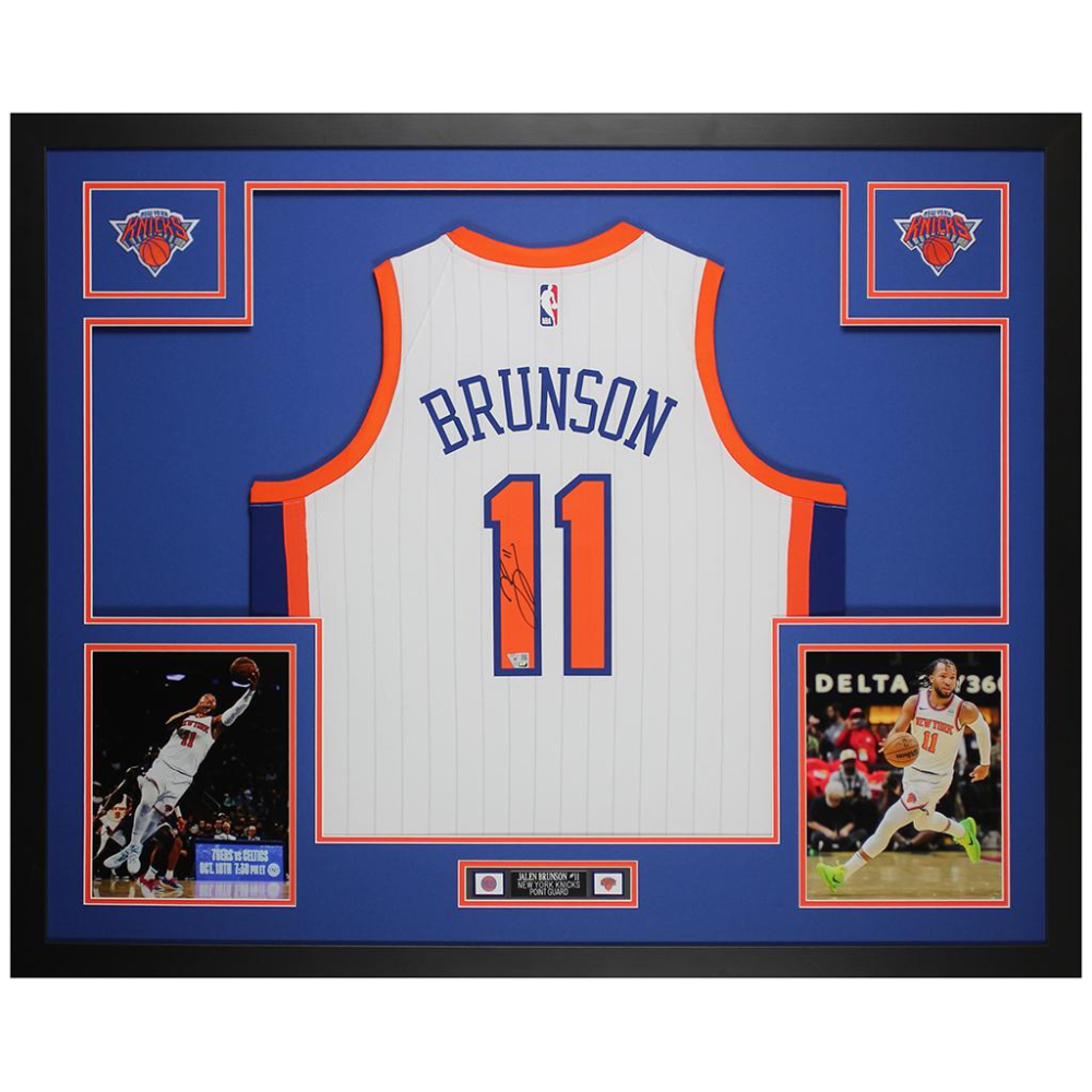 Jalen Brunson Signed Knicks Custom Framed Nike Jersey Display (Fanatics ...