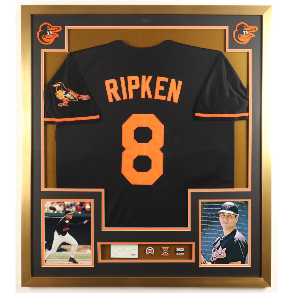 Cal Ripken Jr. Signed Custom Framed Cut Display with Jersey & (3) Stat ...