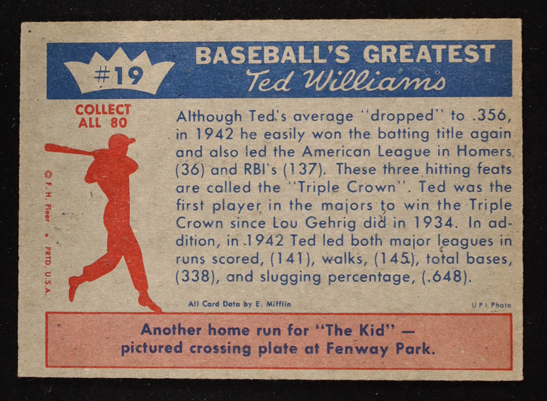 Ted Williams 1959 Fleer#19 Ted Wins Triple Crown | Pristine Auction