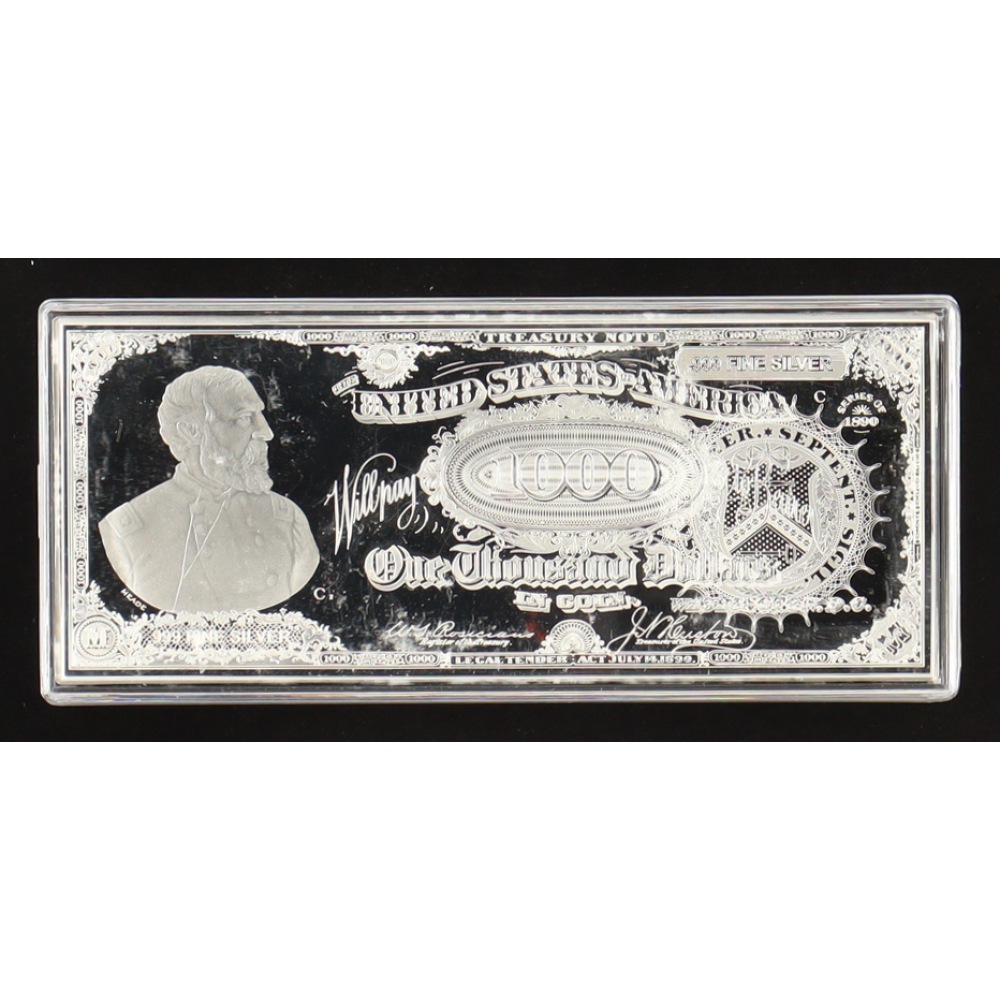 1890 U.S. $1000 Treasury Note - 4 Ounce .999 Fine Silver Bullion Art ...