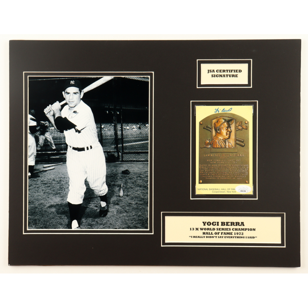 Yogi Berra Signed Yankees Custom Matted Hall of Fame Card Display (JSA ...