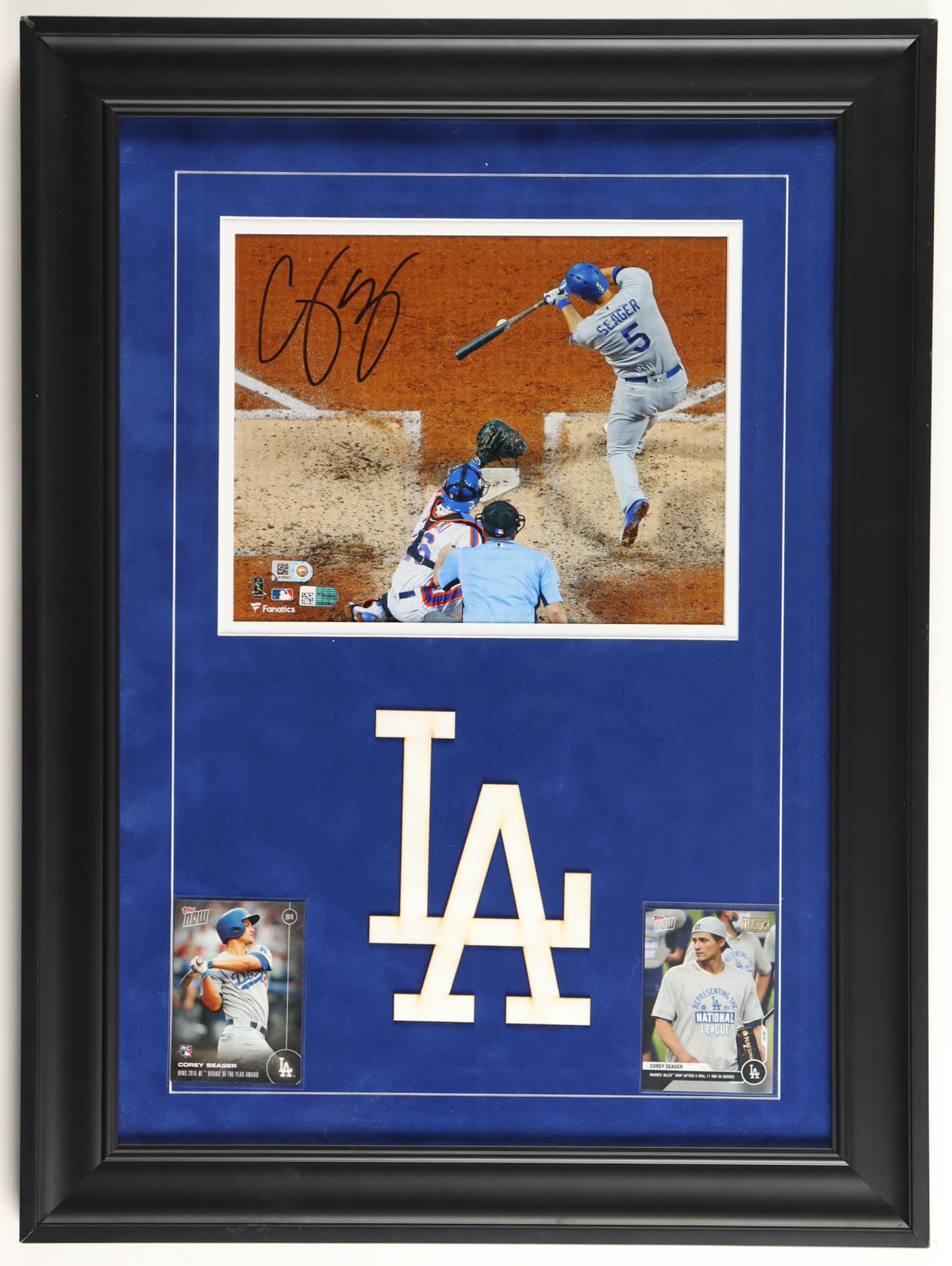 Corey Seager Signed Dodgers Custom Framed Photo Display with (2) Topps ...