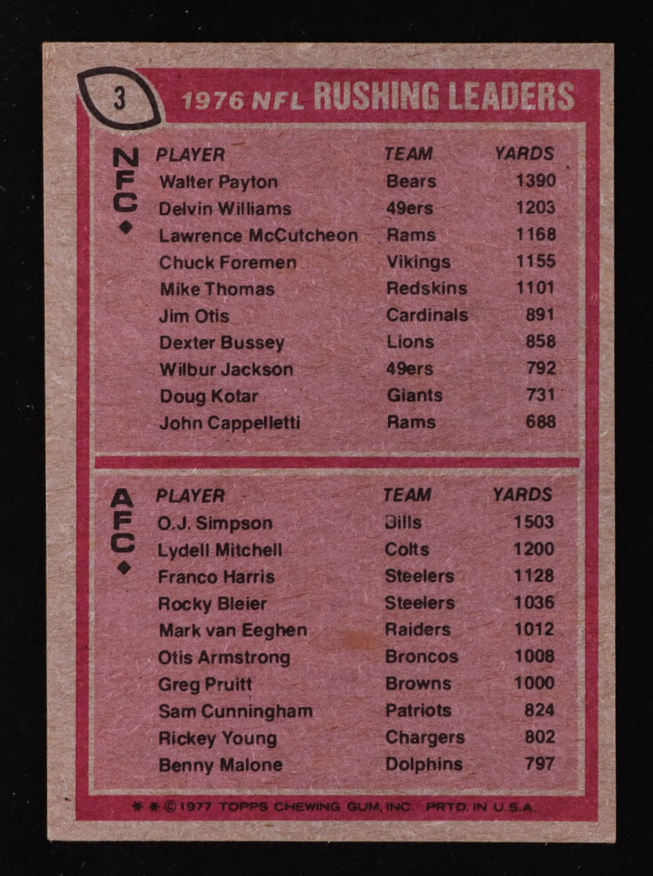 Walter Payton / O.J. Simpson 1977 Topps #3 / Rushing Leaders | Pristine ...