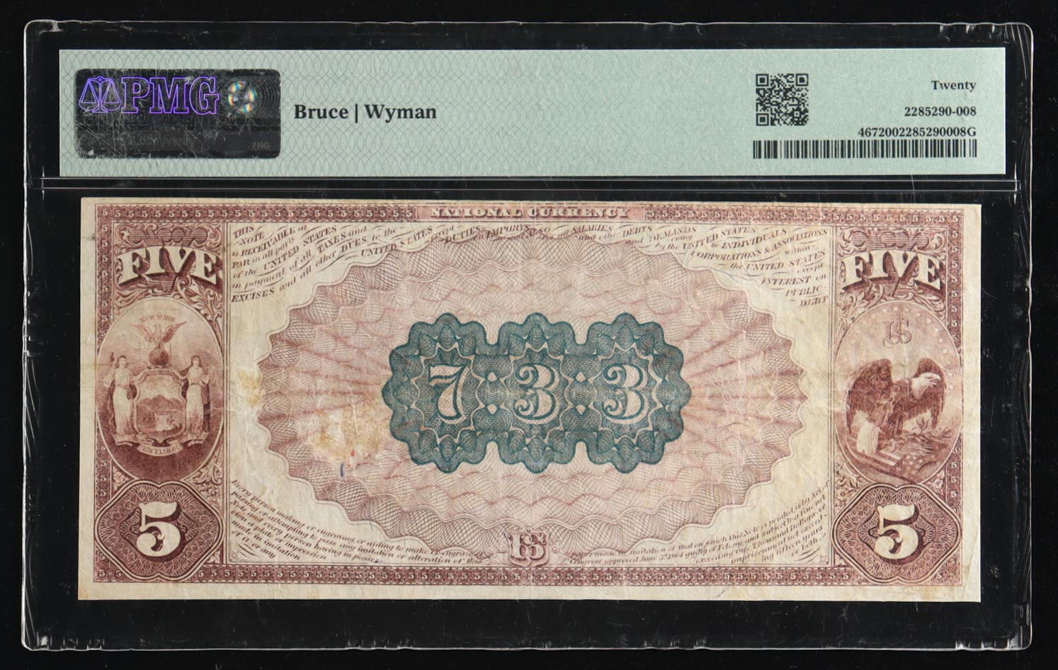 1882 U.S. $5 "Brown Back" Currency Note, The National Bank of Commerce ...