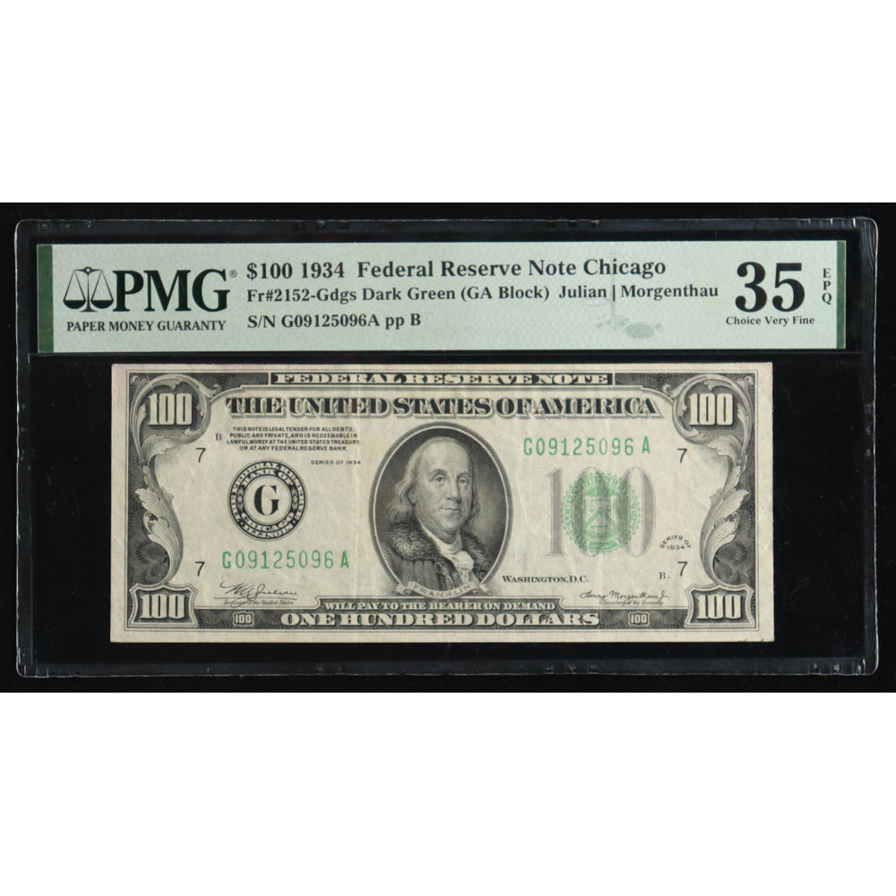 1934 U.S. $100 Federal Reserve Note, Chicago - Fr. 2152 (GA Block ...