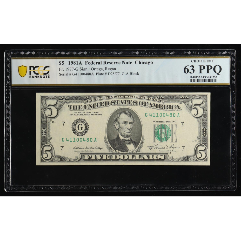 1981-A U.S. $5 Federal Reserve Note, Chicago - Fr. 1977-G (GA Block ...
