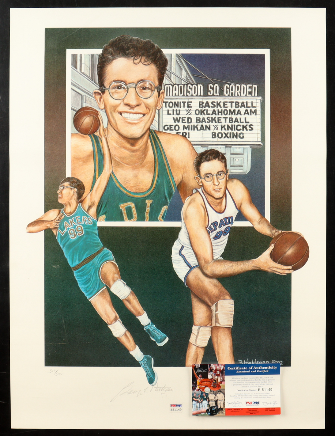 George Mikan Signed Lakers Lithograph By Bart Heldman (PSA) | Pristine ...