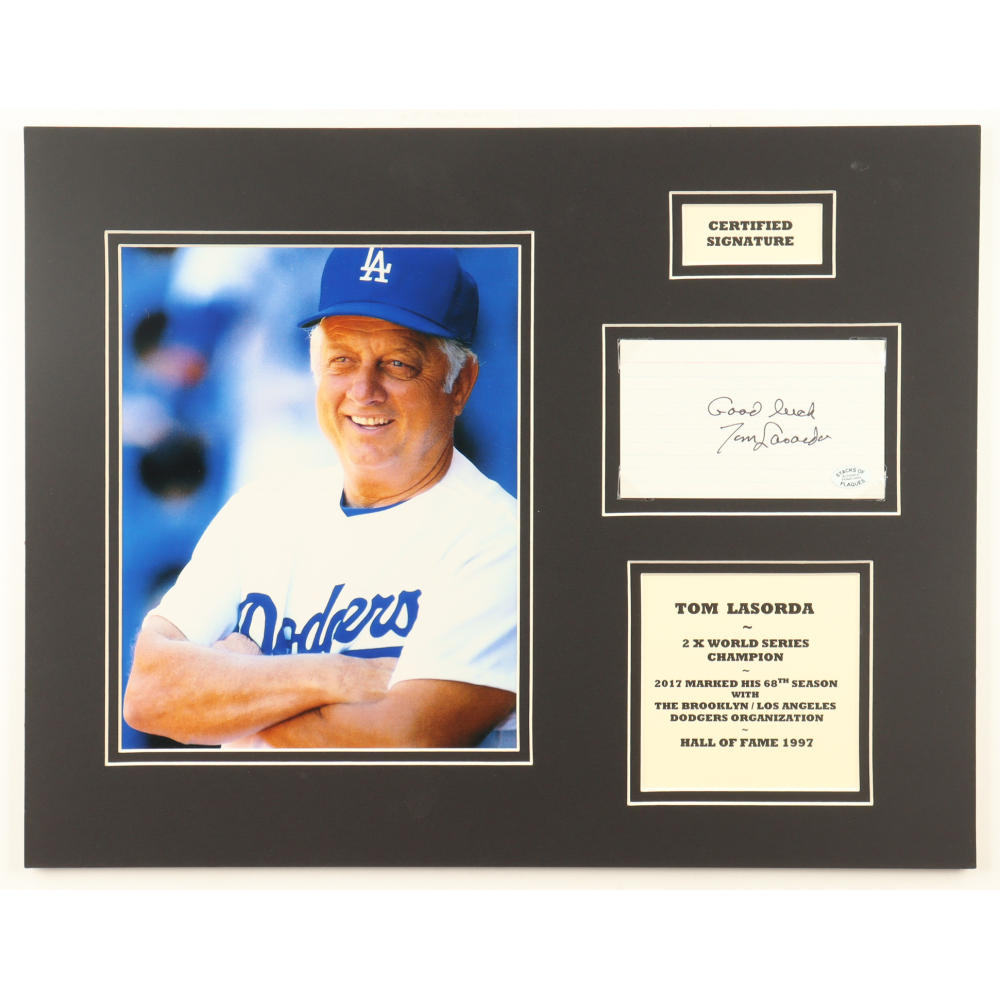 Tommy Lasorda Signed Dodgers 14x18 Custom Matted Cut Display Inscribed ...