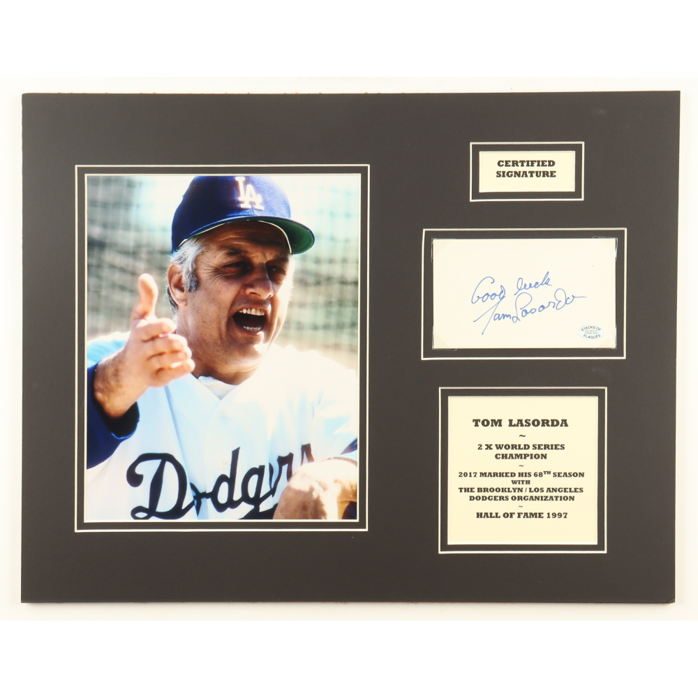 Tommy Lasorda Signed Dodgers 14x18 Custom Matted Cut Display Inscribed ...