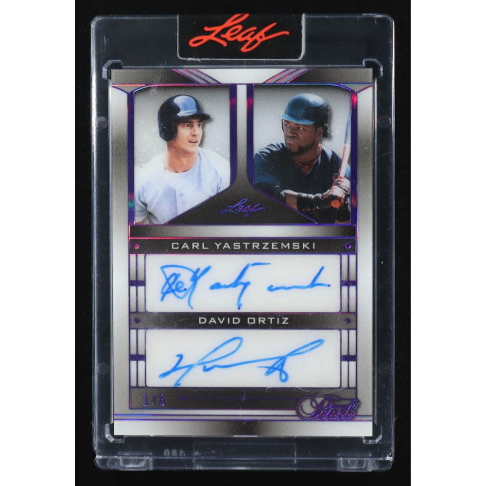 Carl Yastrzemski / David Ortiz 2025 Leaf Pearl Dual Signatures Purple # ...