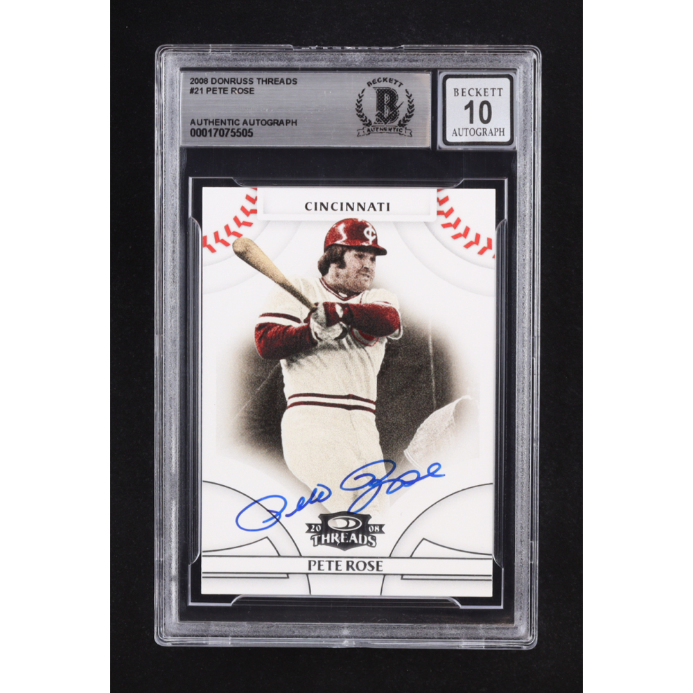 Pete Rose Signed 2008 Donruss Threads #21 (Beckett | Auto Grade BGS 10 ...
