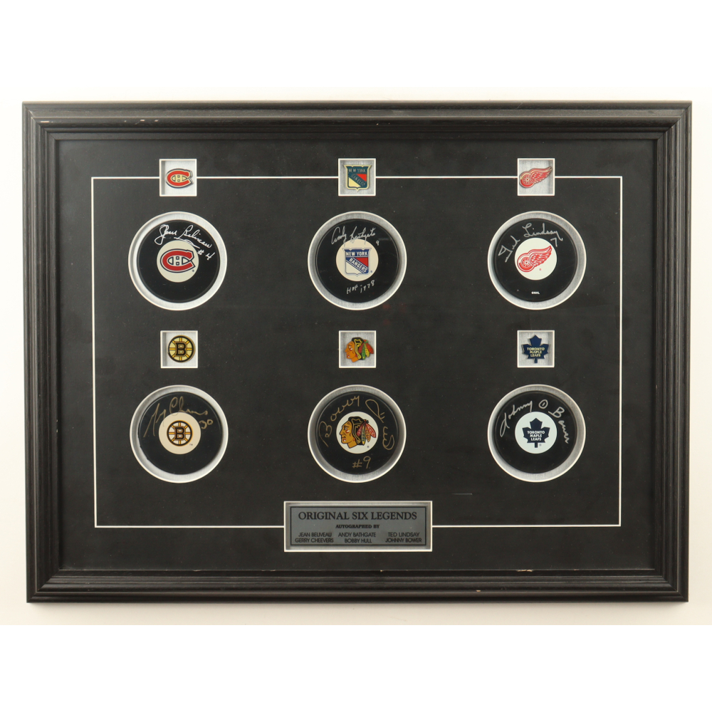 Original Six Legends Custom Framed Puck Display Signed By (6) with Jean ...