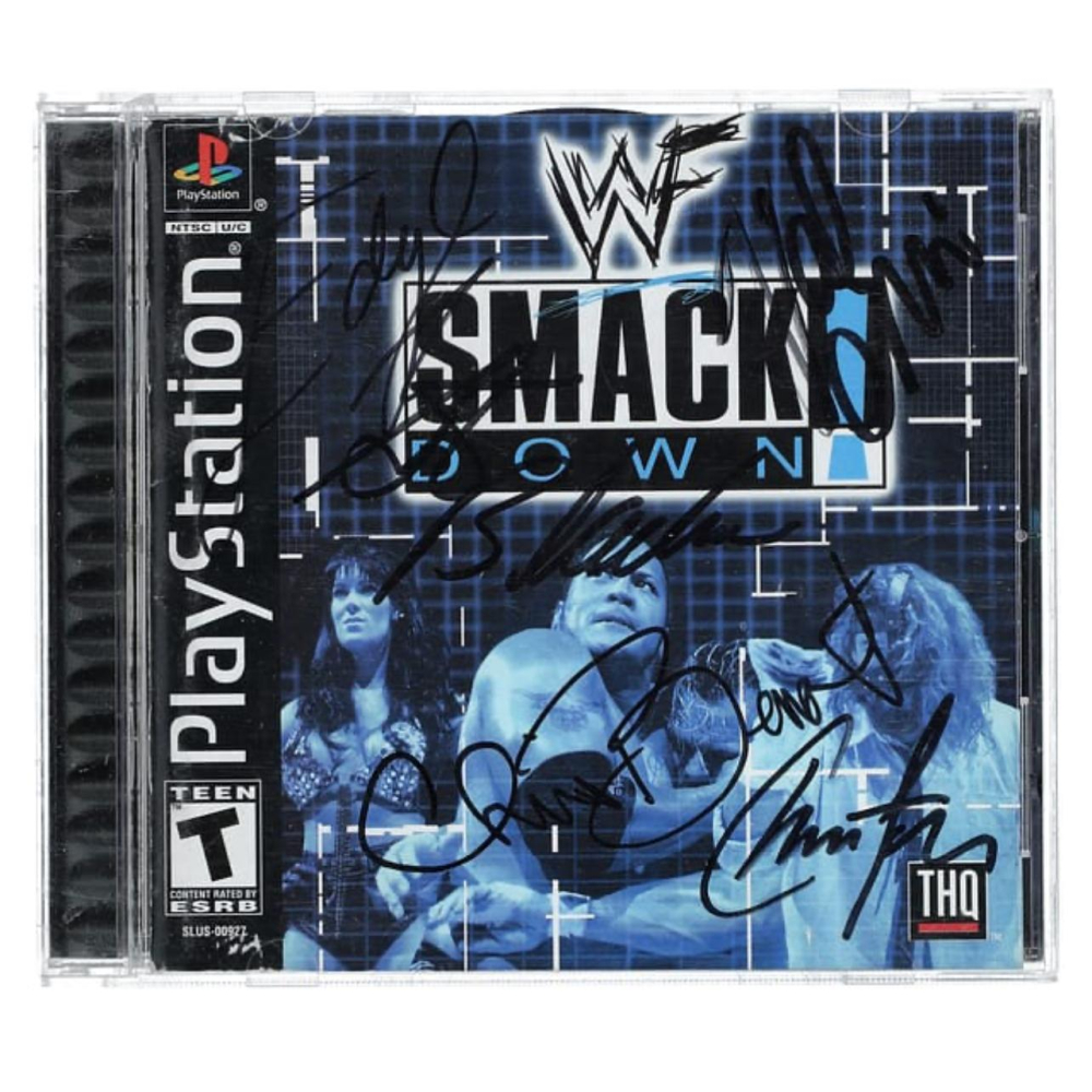WWE "Smackdown!" PS1 Video Game Cover Signed By (5) with Chris Benoit ...