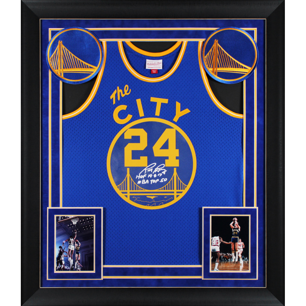 Rick Barry Signed Warriors Custom Framed Mitchell & Ness Authentic ...