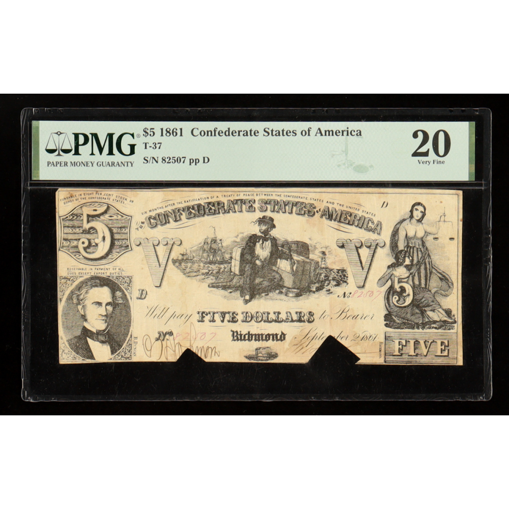 1861 Confederate $5 Currency Note, T-37 (PMG Very Fine 20) | Pristine ...