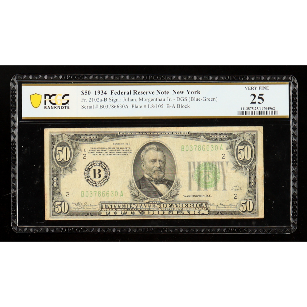 1934 U.S. $50 Federal Reserve Note, New York - DGS (Blue-Green) Fr ...