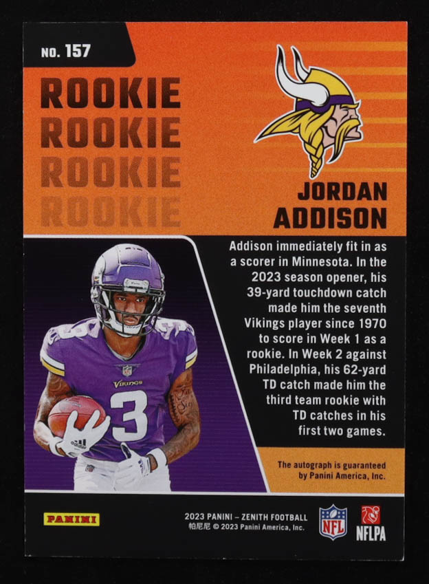 Jordan Addison 2023 Zenith No Huddle #157 RC | Pristine Auction