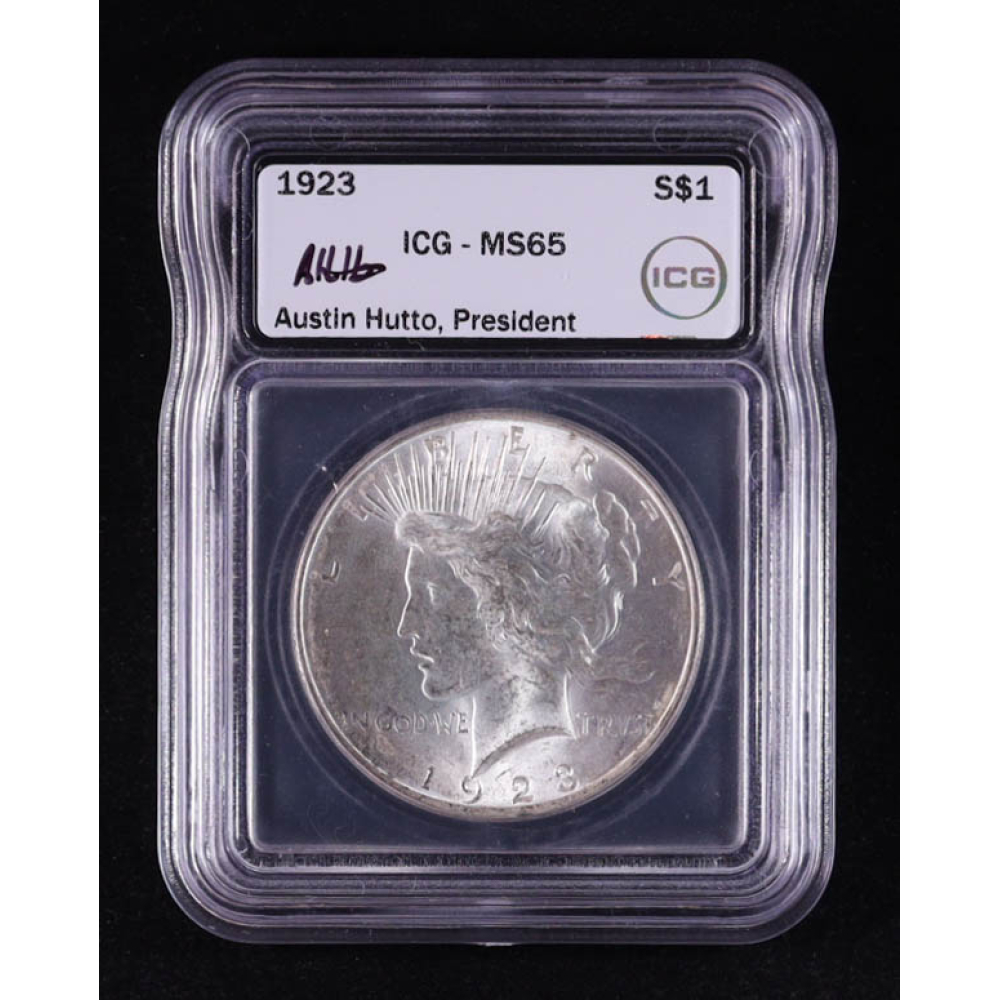 1923 Peace Silver Dollar - Austin Hutto Signature Label (ICG MS65 ...