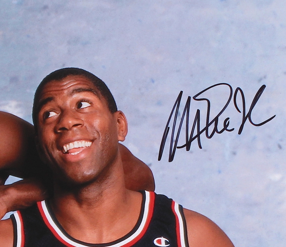 Magic Johnson Signed Team USA "Dream Team" 16x20 Photo with Michael Jordan & Larry Bird ...